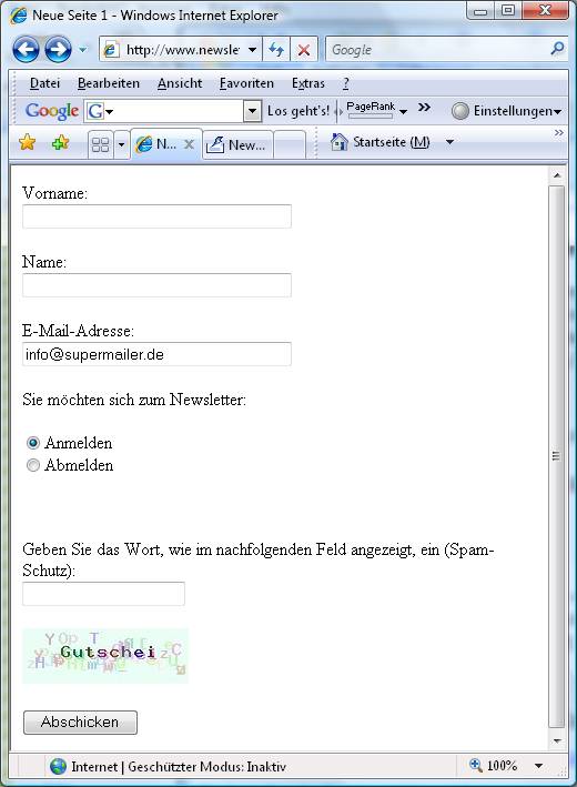SuperMailer Script newsletter.php zur Newsletteranmeldung ...